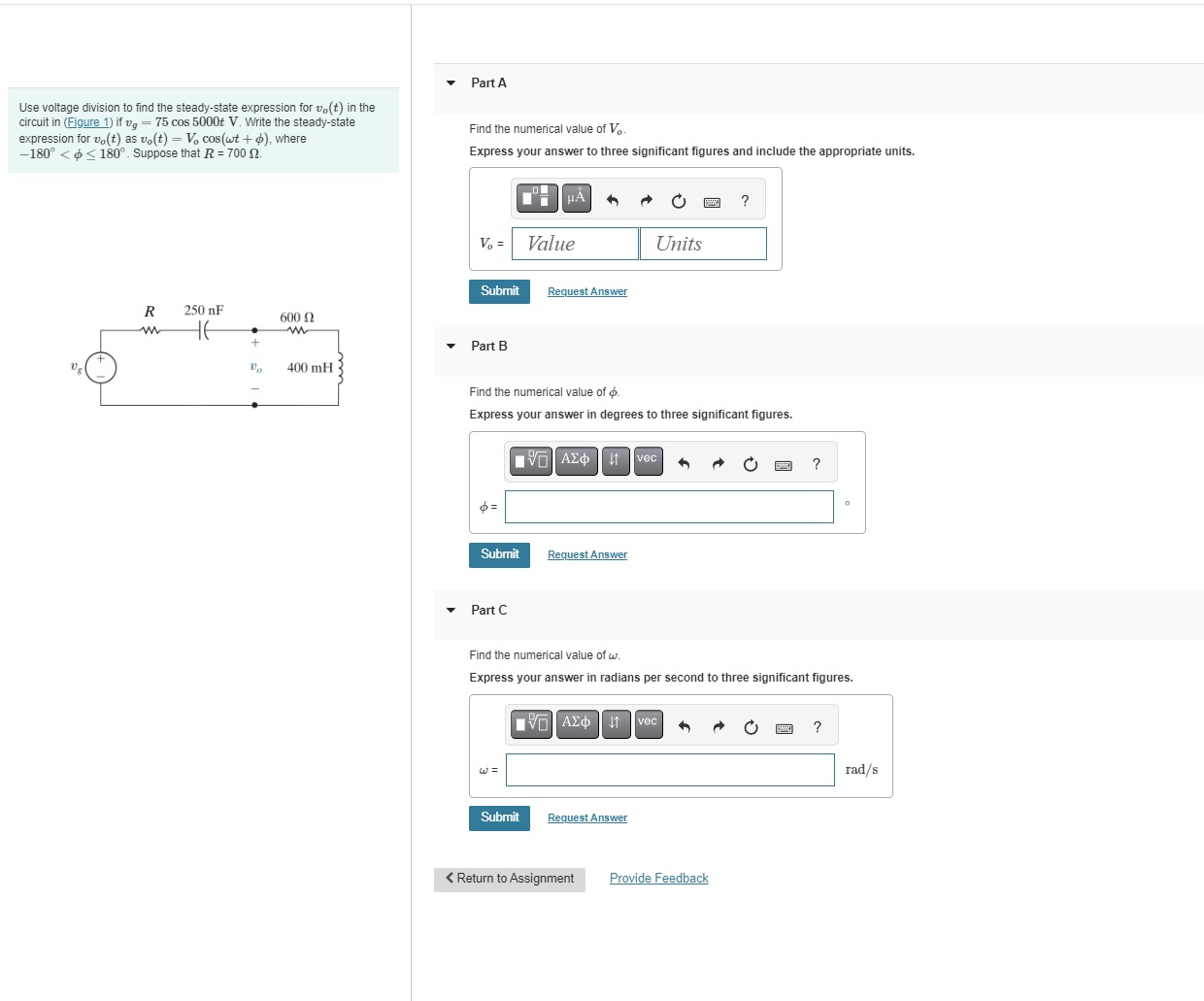 Solved Part AUse voltage division to find the steady-state | Chegg.com