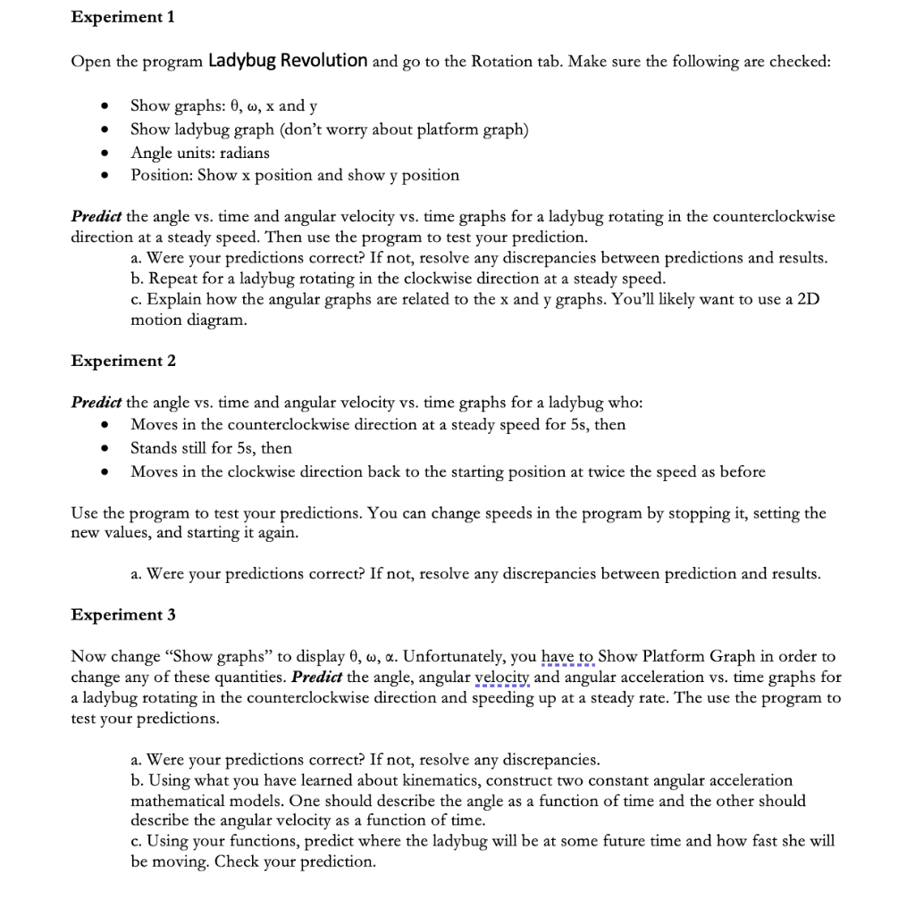 Experiment 1 Open the program Ladybug Revolution and | Chegg.com