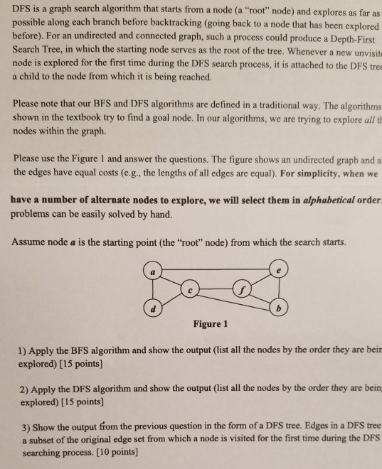 Solved DFS is a graph search algorithm that starts from a | Chegg.com