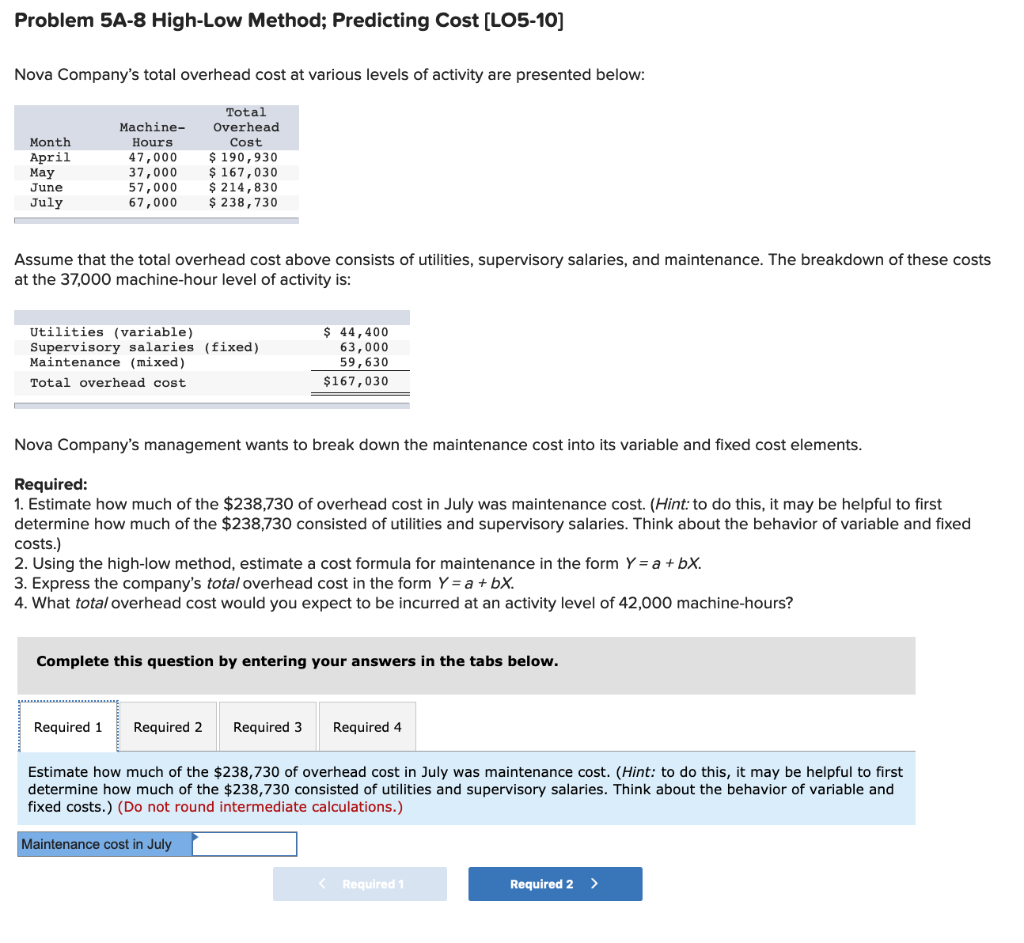 Solved Problem 5A-8 High-Low Method; Predicting Cost | Chegg.com