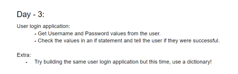 Solved Day - 3: User login application: - Get Username and | Chegg.com