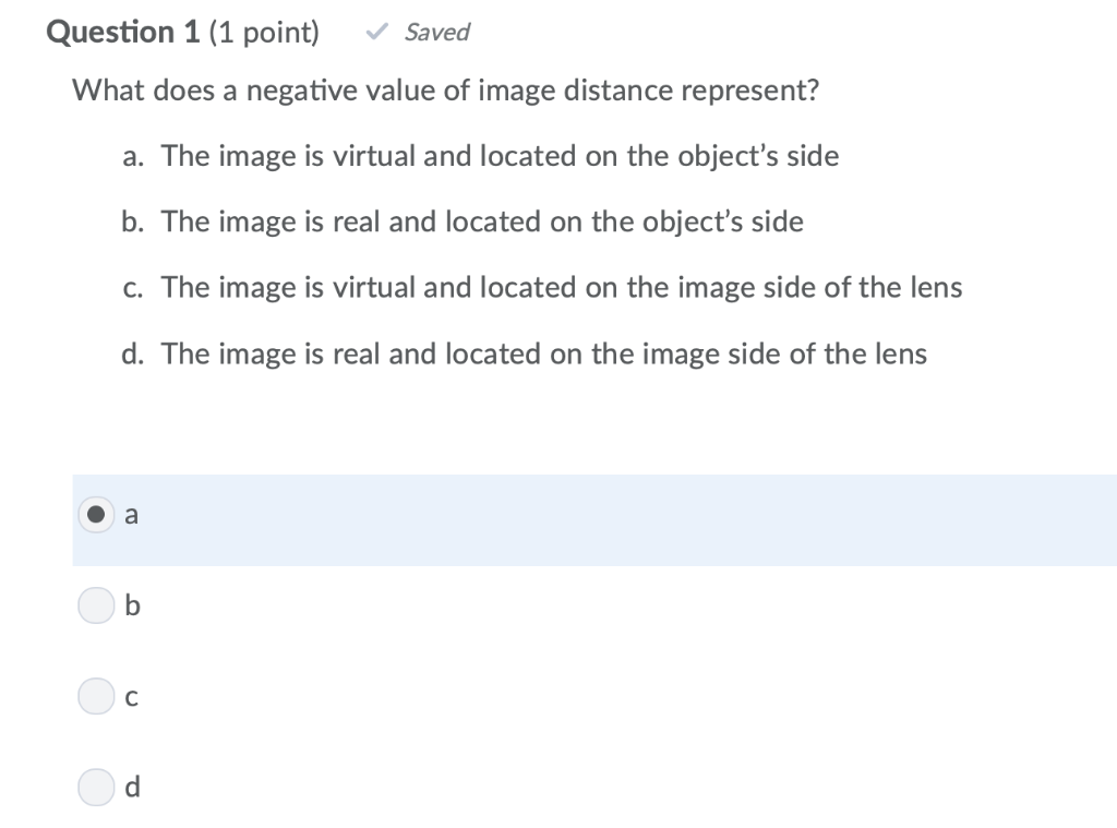 Solved Question 1 (1 point) Saved What does a negative value | Chegg.com