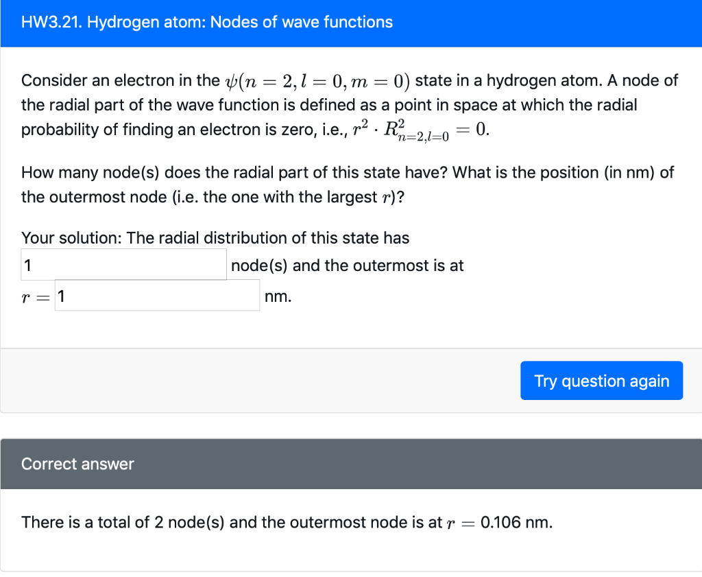 Solved HW3.21. Hydrogen atom: Nodes of wave functions | Chegg.com