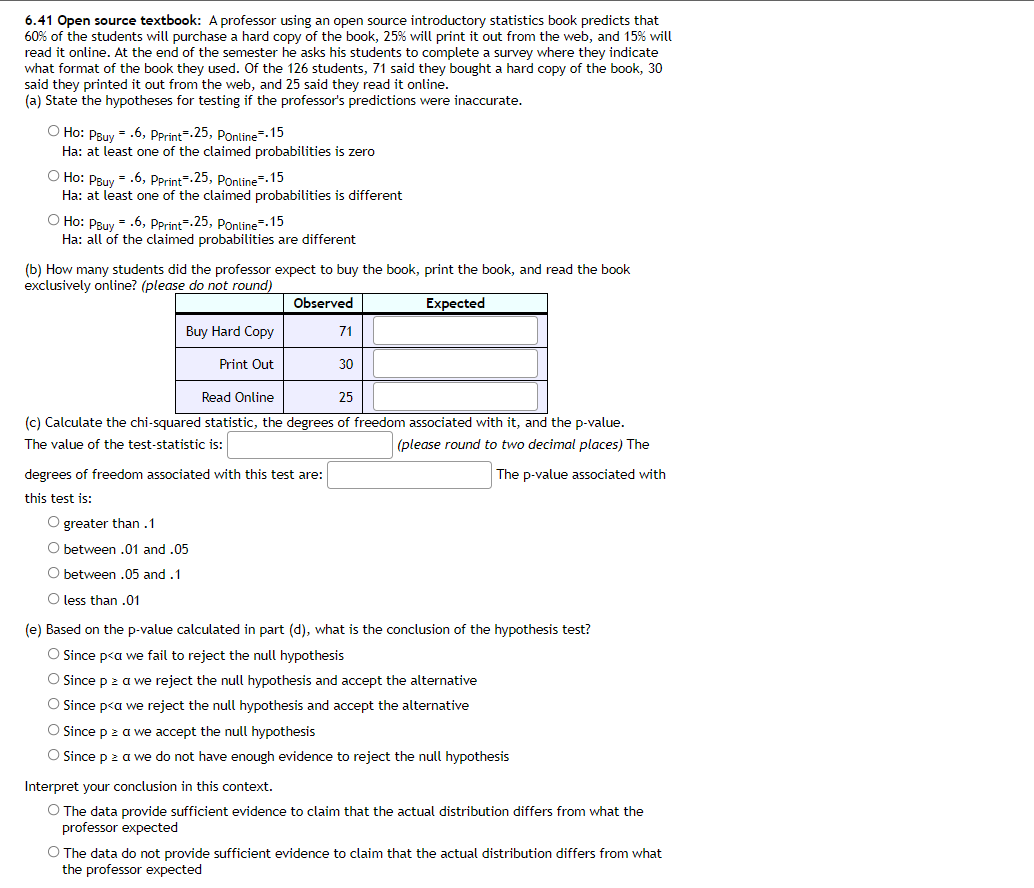 Solved 6.41 Open source textbook: A professor using an open | Chegg.com