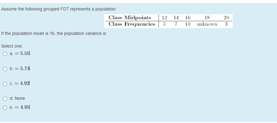 Solved 12 18 Assume the following grouped FDT represents a | Chegg.com
