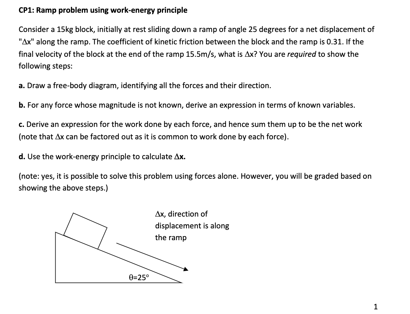 Solved CP1: Ramp problem using work-energy principle | Chegg.com