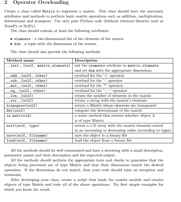 Solved IN PYTHON Create a class called Matrix to represent a | Chegg.com