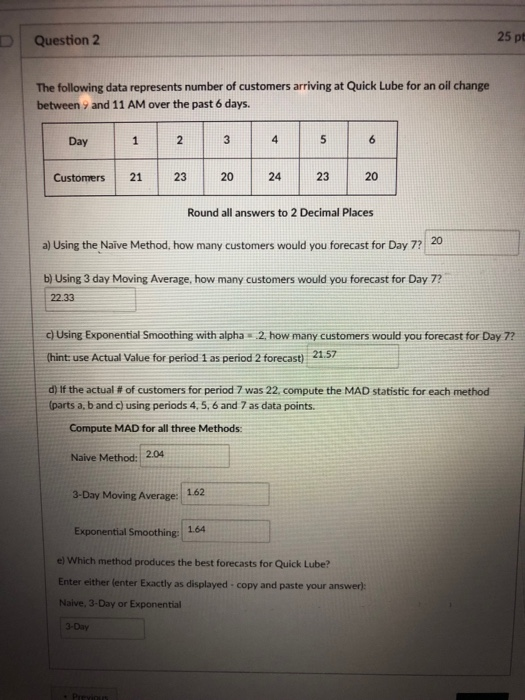 Solved 25 pt D Question 2 The following data represents | Chegg.com