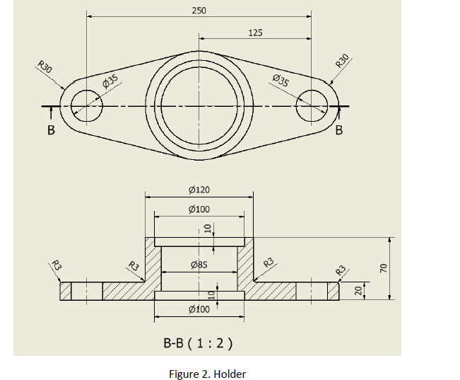 Solved R30 B R3 035 R3 250 O Ø120 Ø100 085 Ø100 B-B (1:2) | Chegg.com