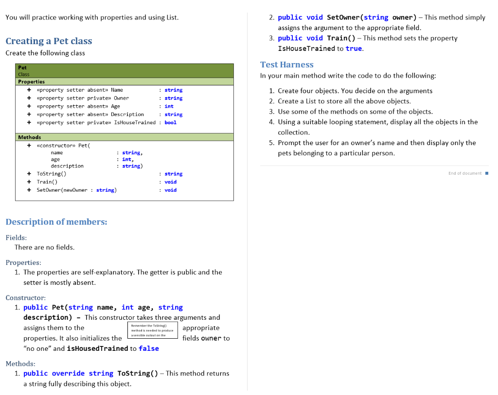 Solved You will practice working with properties and using | Chegg.com