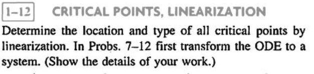 Solved 1 12 Critical Points Linearization Determine The Chegg