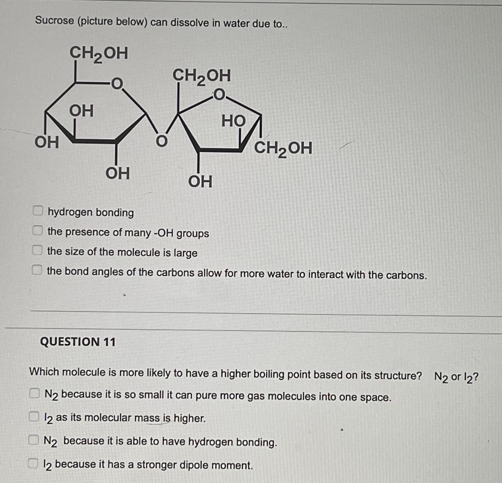 Solved Sucrose (picture below) can dissolve in water due | Chegg.com