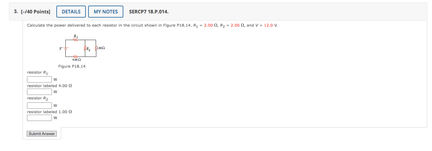 Solved [-40 ﻿Points]SERCP7 18.P.014.Calculate the power | Chegg.com