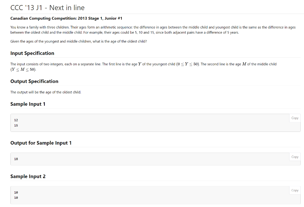 Solved Canadian Computing Competition: 2013 Stage 1 , Junior | Chegg.com