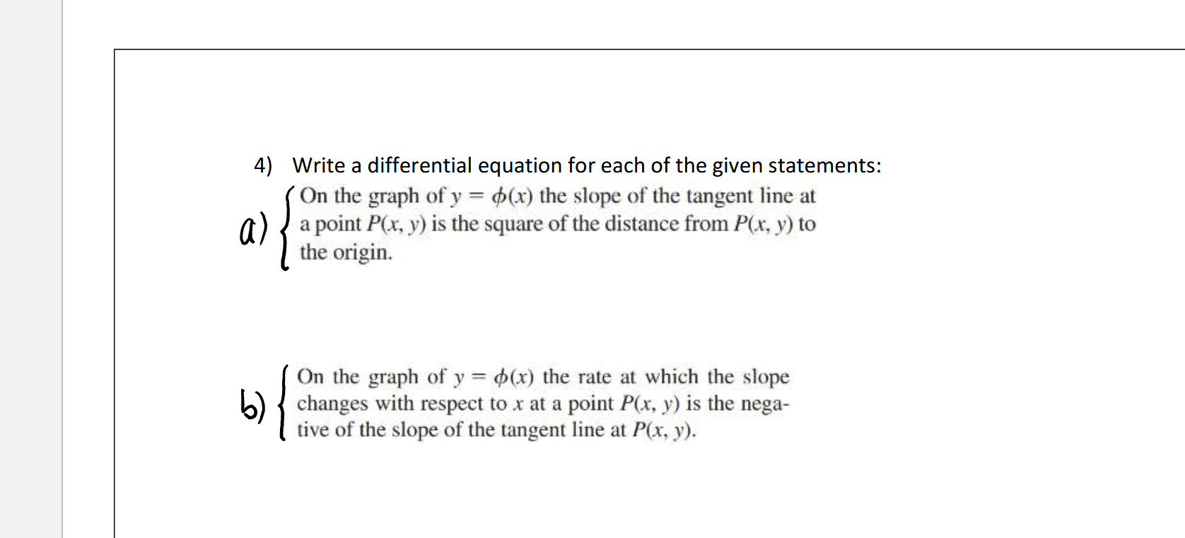Solved 4) Write a differential equation for each of the | Chegg.com