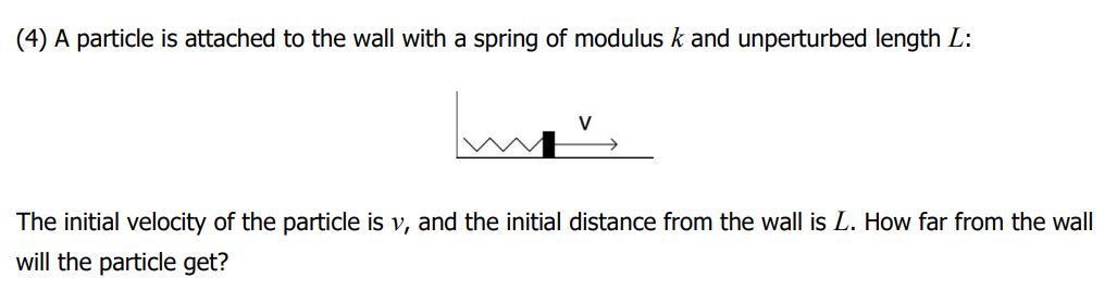 Solved (4) A particle is attached to the wall with a spring | Chegg.com