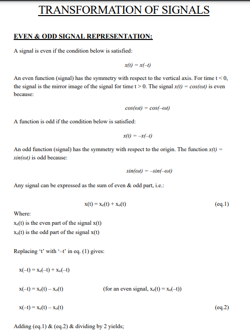 Solved TRANSFORMATION OF SIGNALS EVEN & ODD SIGNAL | Chegg.com