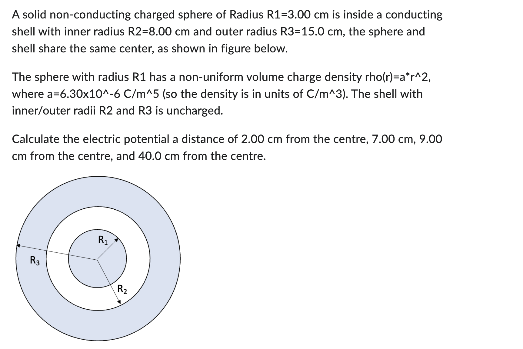 Solved A solid non-conducting charged sphere of Radius | Chegg.com