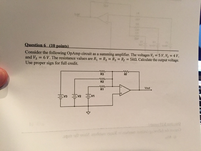 Solved Consider the following OpAmp circuit as a summing | Chegg.com