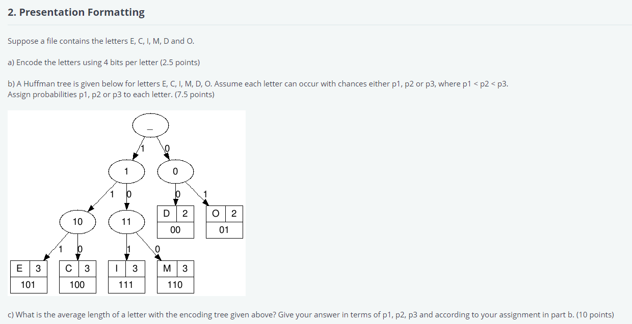 Solved 2. Presentation Formatting Suppose a file contains | Chegg.com