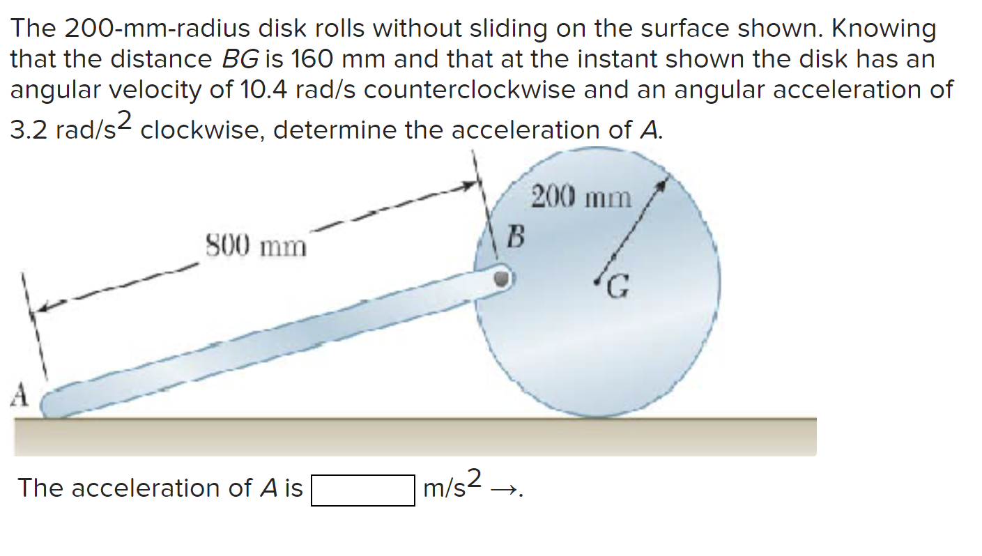 Solved The 200 -mm-radius disk rolls without sliding on the | Chegg.com