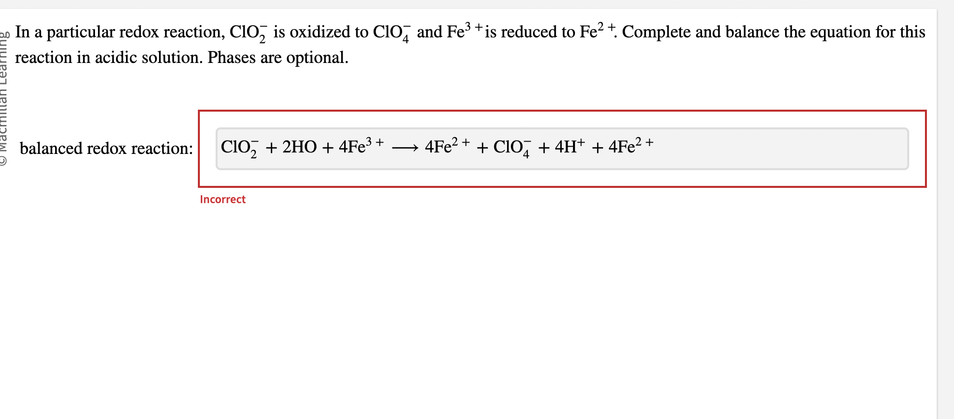 Solved In a particular redox reaction, ClO2−is oxidized to | Chegg.com