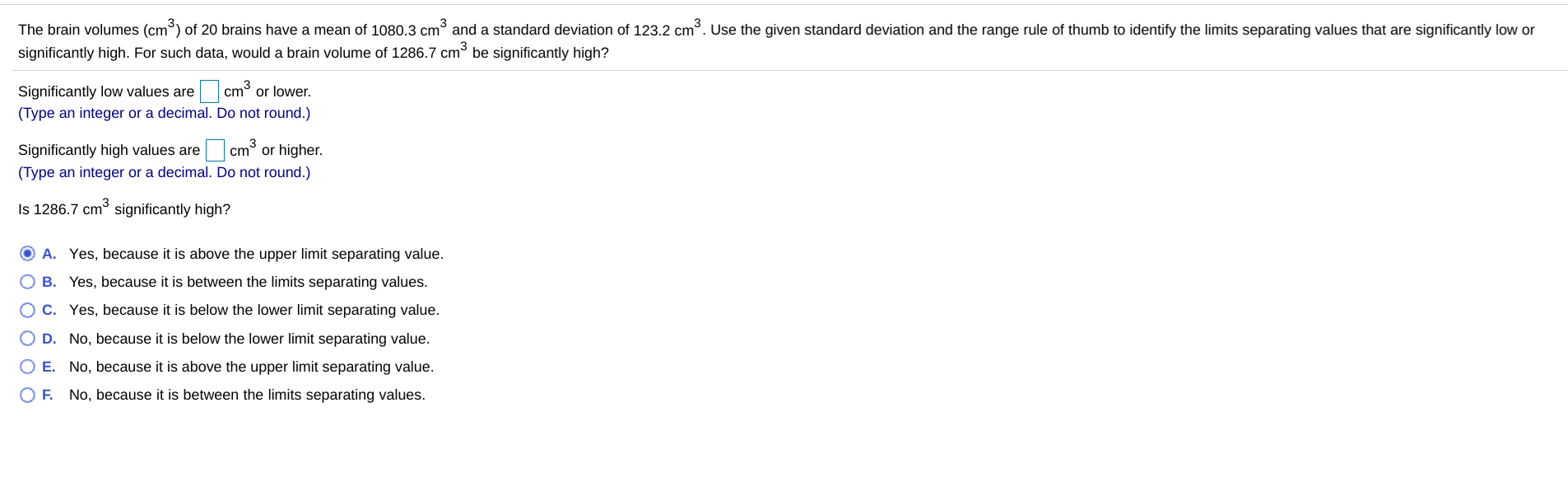Solved thumb to identify the limits separating values that | Chegg.com
