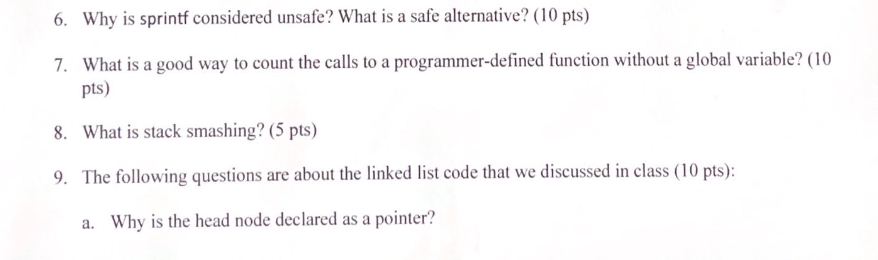 Solved 6. Why is sprintf considered unsafe? What is a safe | Chegg.com