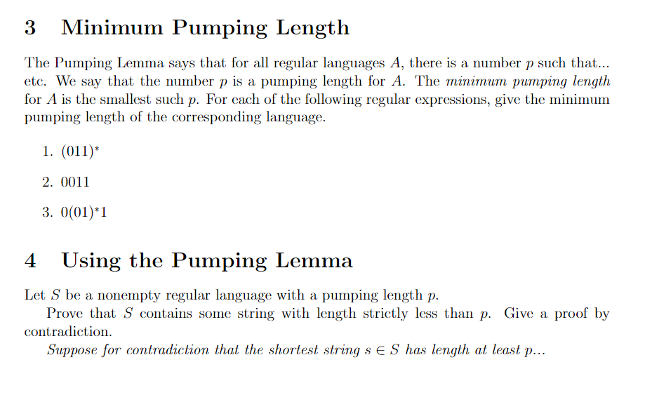 Solved 3 Minimum Pumping Length The Pumping Lemma says that | Chegg.com