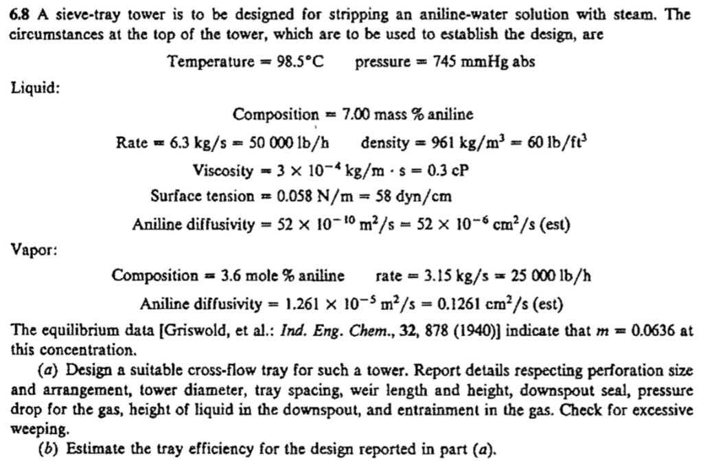 6.8 A sieve-tray tower is to be designed for | Chegg.com