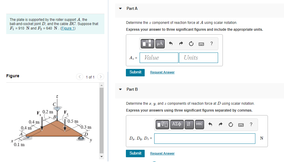 Solved Part A - Determine the z component of reaction | Chegg.com