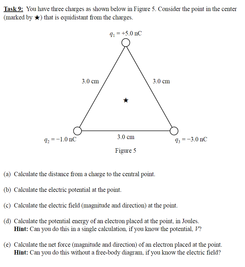 Solved Task 9: You have three charges as shown below in | Chegg.com