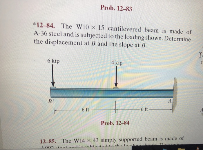 Solved Prob. 12-83 12-84. The W10 X 15 cantilevered beam is | Chegg.com