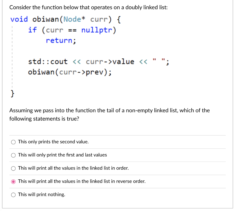 Solved c++ part 2 On the very last call to obiwan, curr | Chegg.com