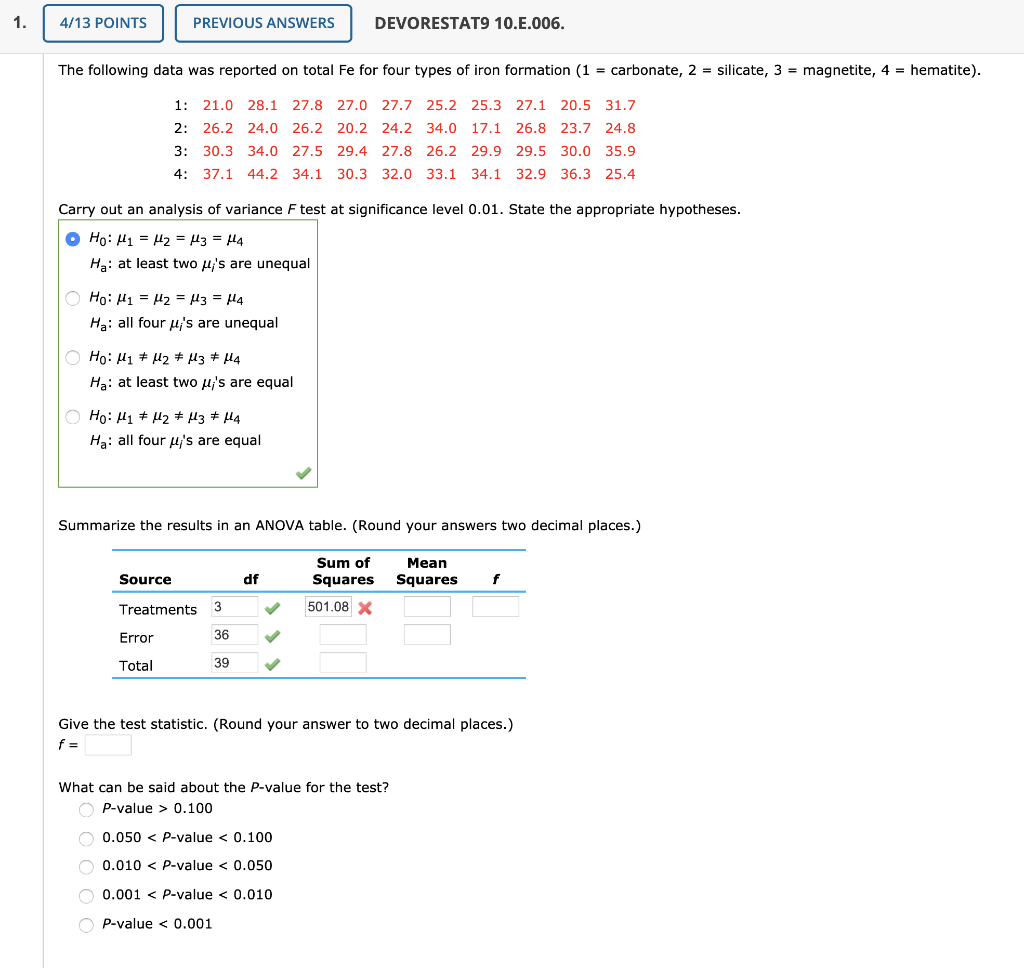 Solved 1. 4/13 POINTS PREVIOUS ANSWERS DEVORESTAT9 10.E.006. | Chegg.com
