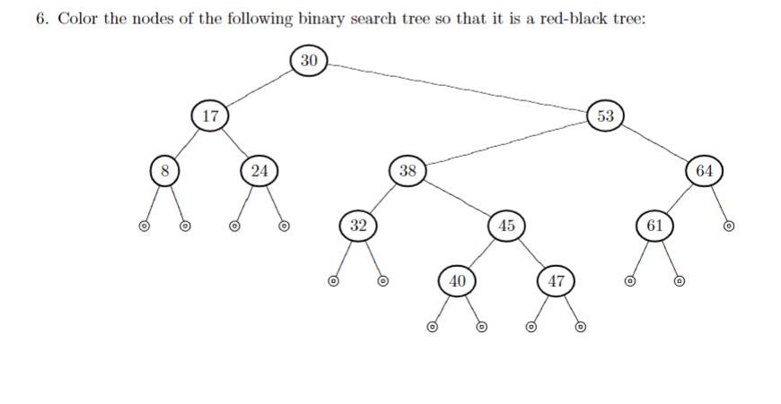 Solved 6. Color the nodes of the following binary search | Chegg.com