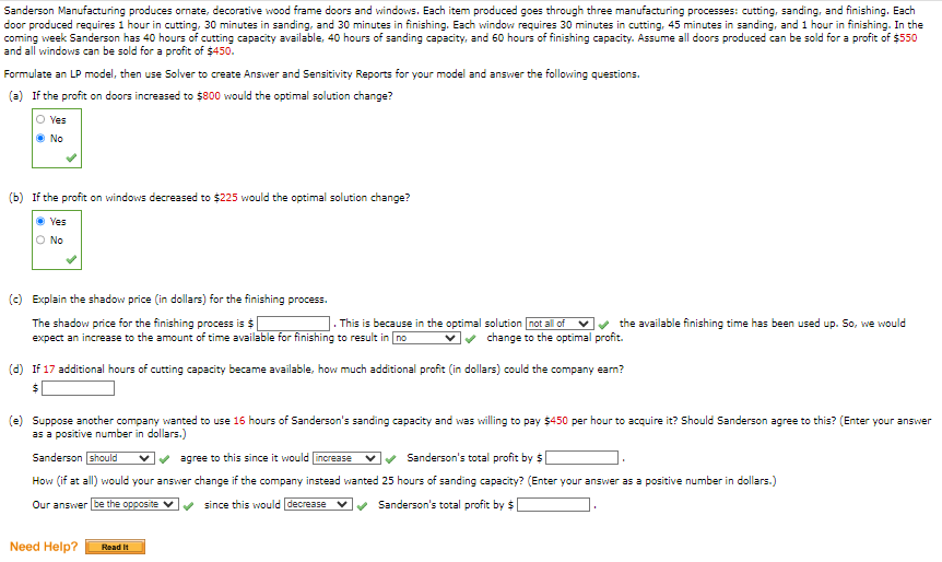 Solved Sanderson Manufacturing produces ornate, decorative | Chegg.com