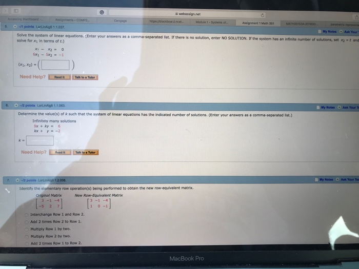 Solved I Module 1- Systms of Assignment 1 Math 351 My Notes | Chegg.com