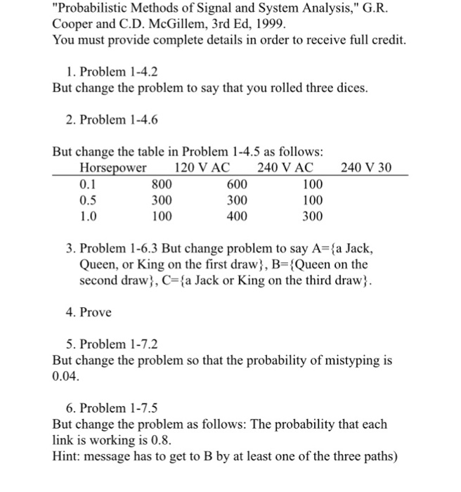 "Probabilistic Methods of Signal and System Analysis, | Chegg.com