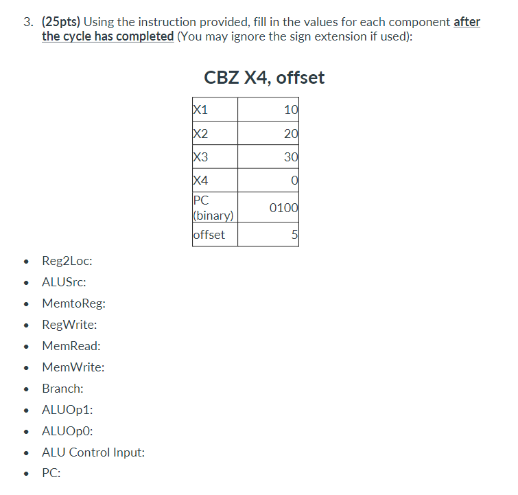 Solved (25pts) ﻿Using the instruction provided, fill in the | Chegg.com