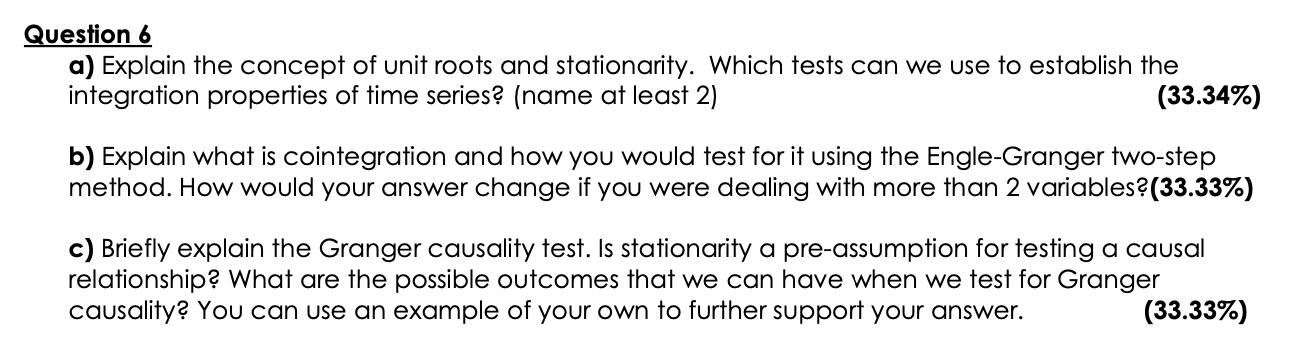 Solved Question 6 a) Explain the concept of unit roots and | Chegg.com