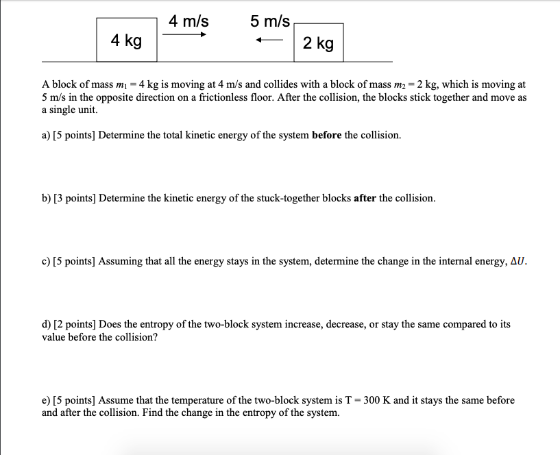 Solved A block of mass m1 = 4 kg is moving at 4 m/s and | Chegg.com