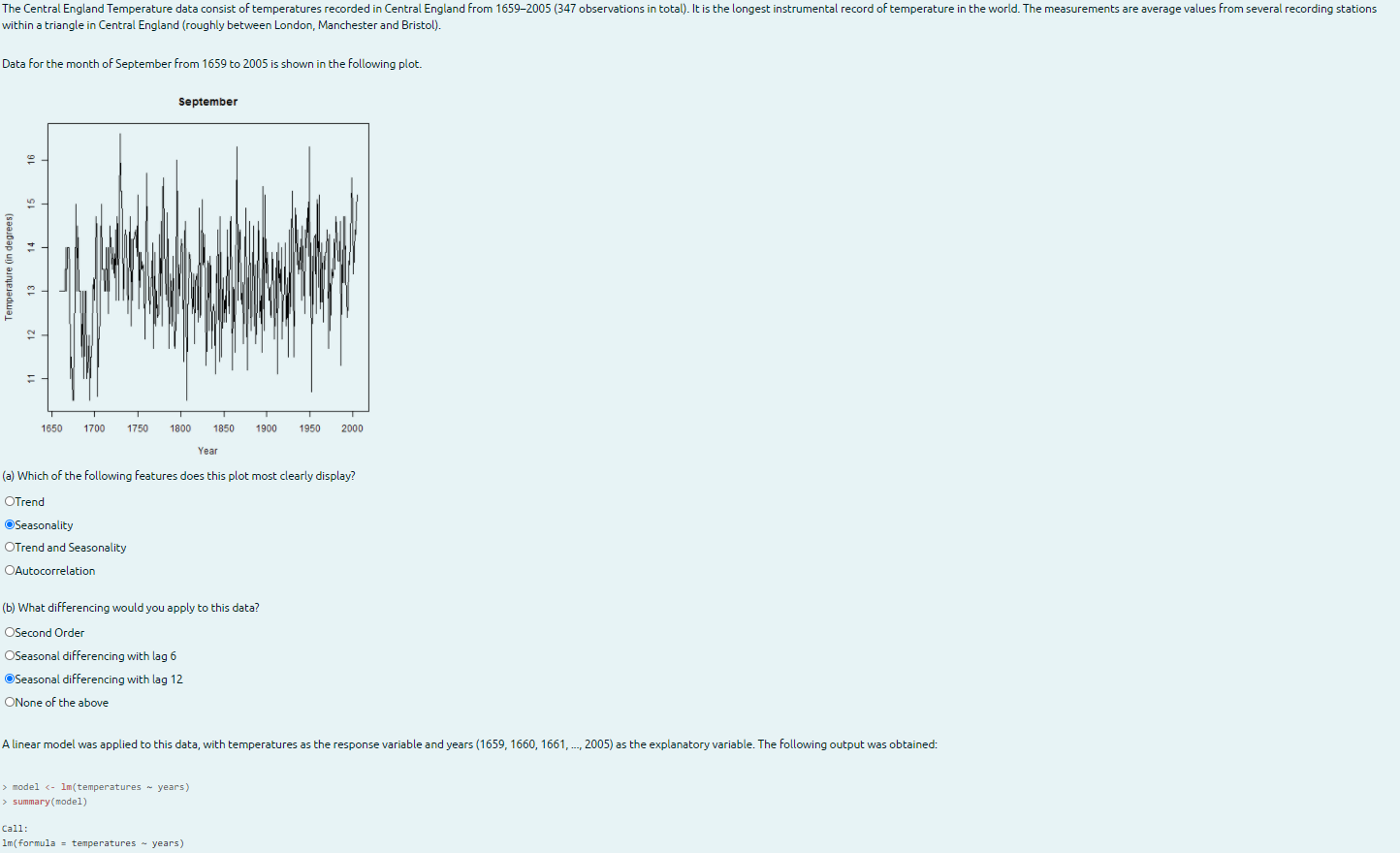 Solved The Central England Temperature data consist of | Chegg.com