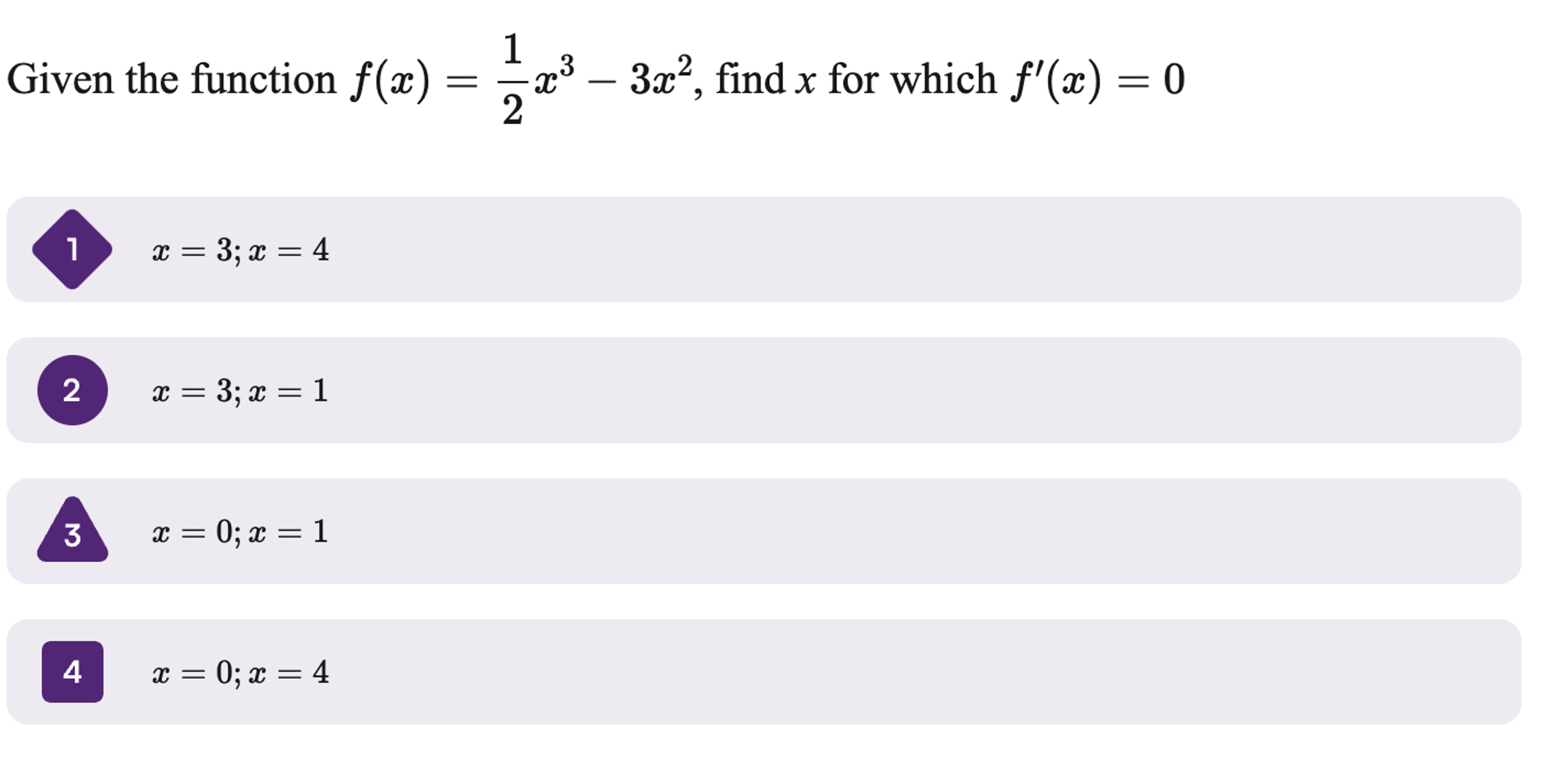 Solved Given the function f(x)=12x3-3x2, ﻿find x ﻿for which | Chegg.com