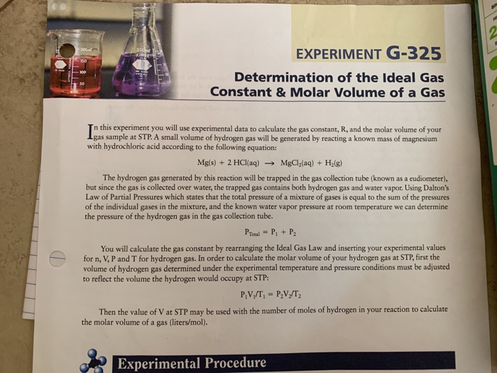 Solved EXPERIMENT G-325 Determination of the Ideal Gas | Chegg.com