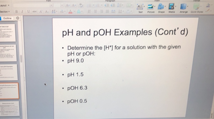 Solved ayout Outline pH and pOH Examples (Cont'd) Determine | Chegg.com