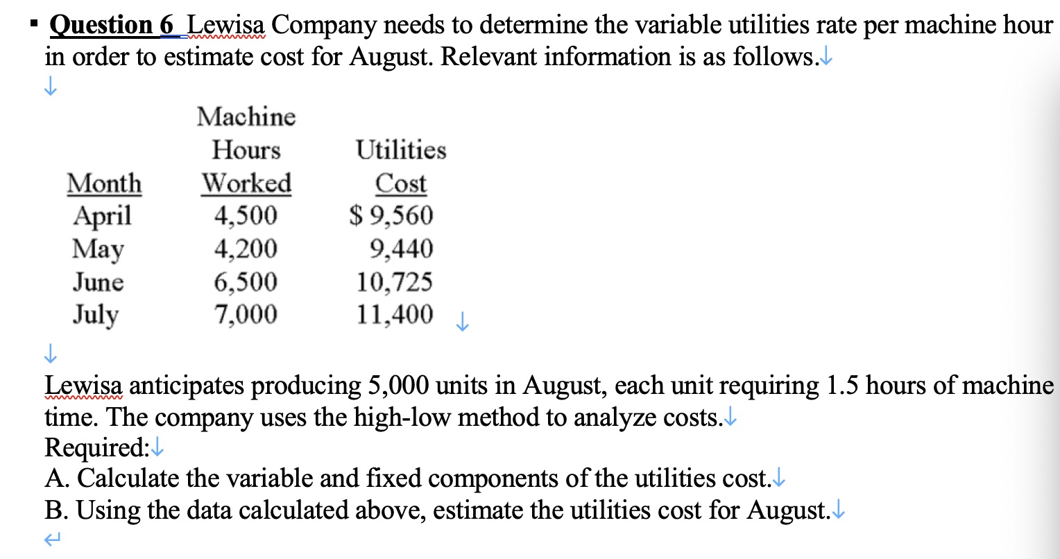 Solved - Question 6 Lewisa Company needs to determine the | Chegg.com