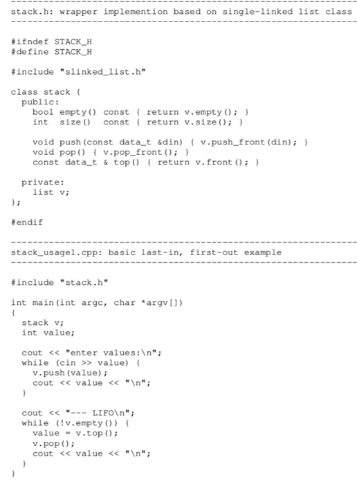 Solved Stackh Wrapper Implemention Based On Single Linked 1281