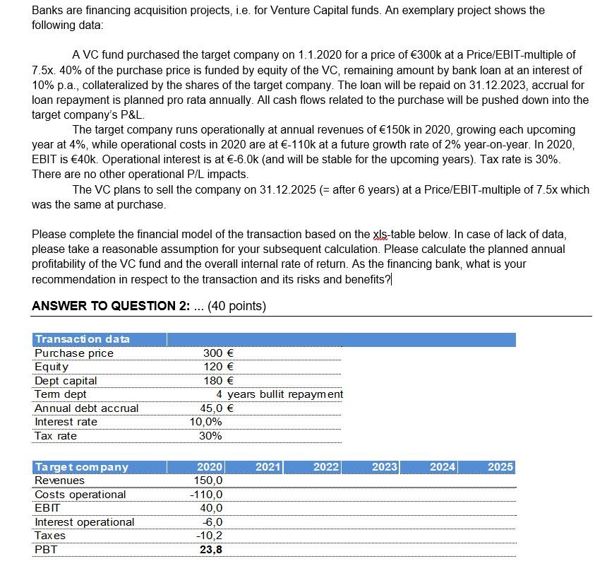 Banks are financing acquisition projects, i.e. for | Chegg.com