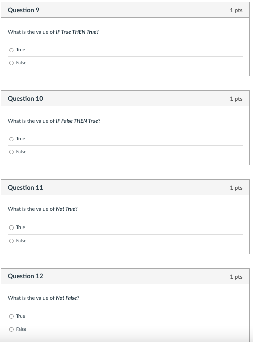 Solved Question 9 1pts What is the value of IF True THEN | Chegg.com Solved Question 9 1pts What is the value of IF True THEN | Chegg.com